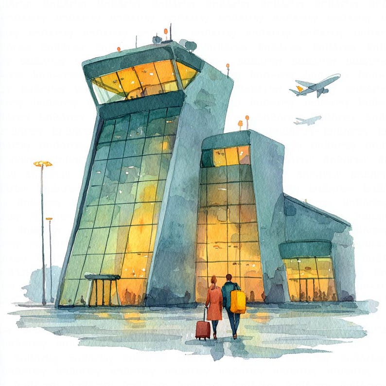 11 Airport Terminal Clipart, Travel Clipart, Printable Watercolor ...