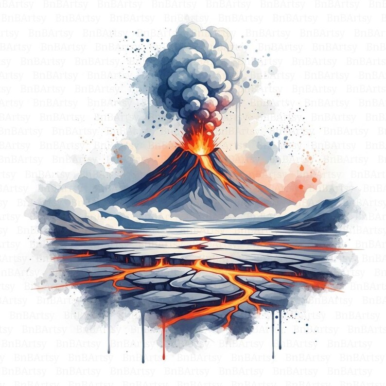 11 Erupting Volcano Clipart, Volcano Wall Art, Volcano Landscape ...