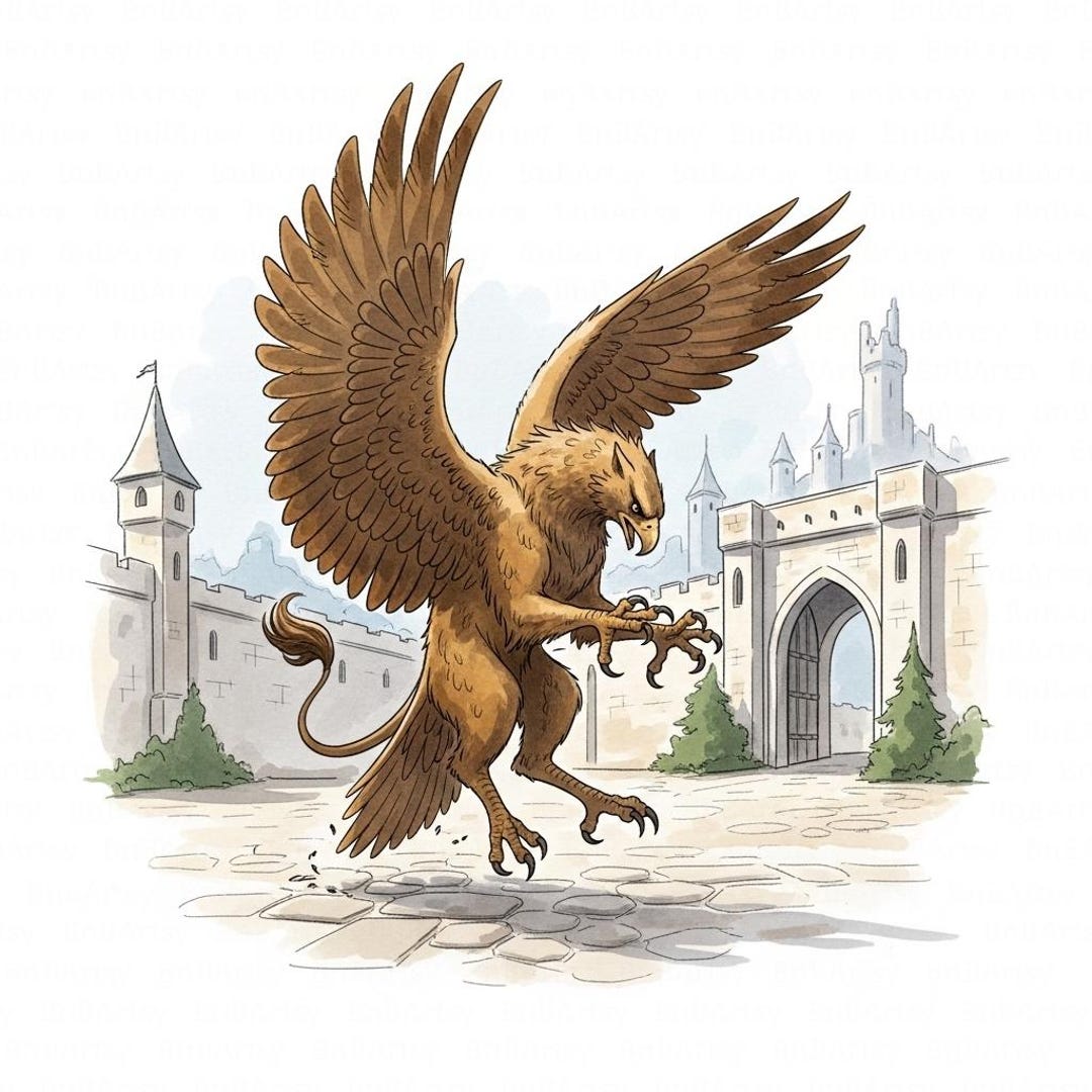 Griffin Guardian Clipart, Watercolor Mythical Creature (digital ...