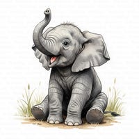 Baby Elephant Watercolor Clipart, Girl Wall Art, Nursery Decor, Cute ...