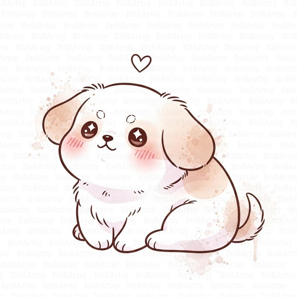 14 Cute Kawaii Dog Clipart, Adorable Fluffy Puppy, Nursery Watercolor ...