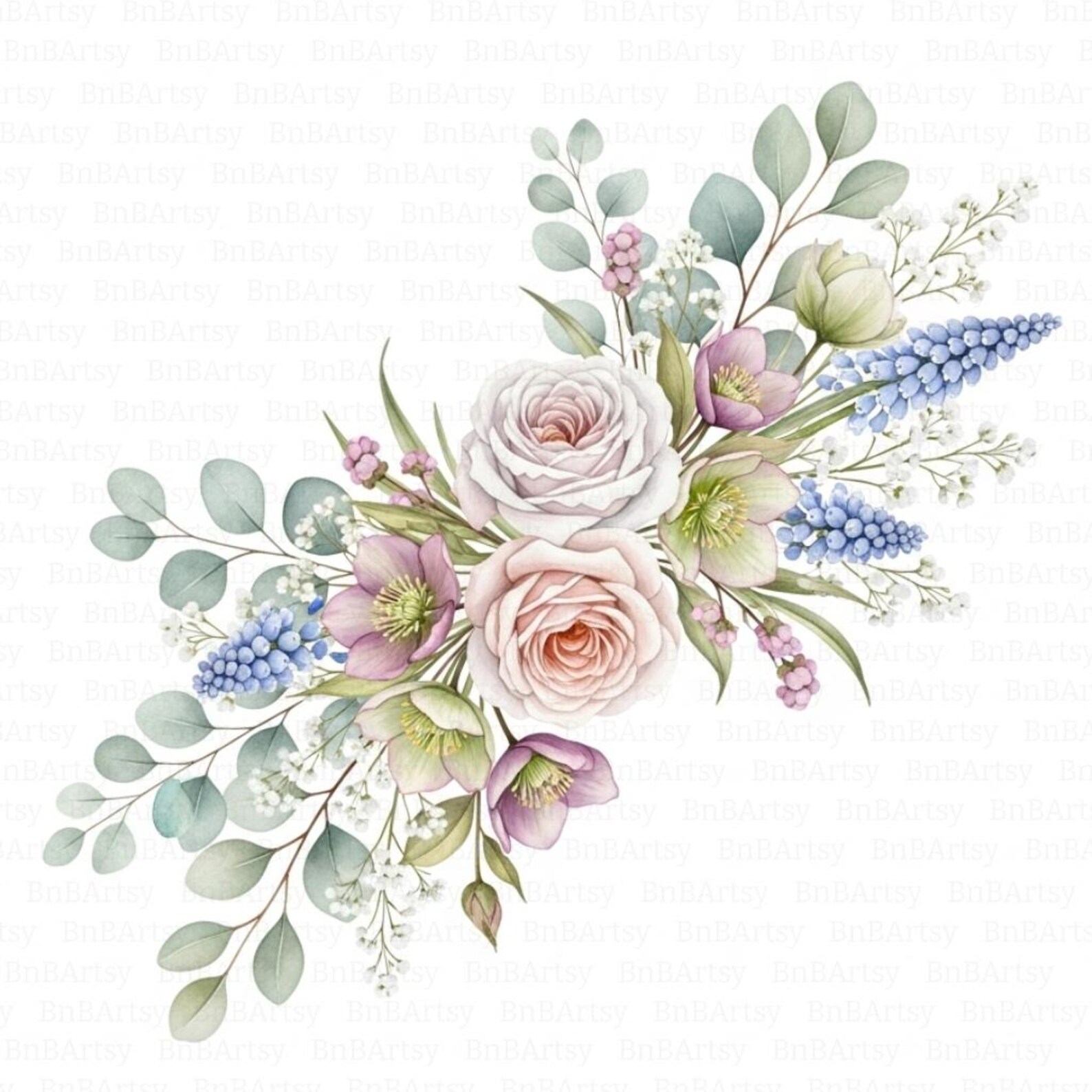 12 Pastel Spring Flower Bouquets Clipart | Watercolor Floral Bundle ...