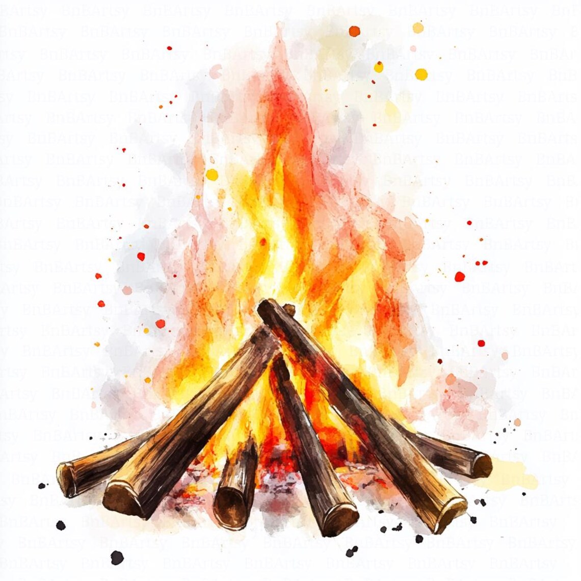 10 Bonfire Clipart, Fireplace, Campfire Clipart, Printable Watercolor ...