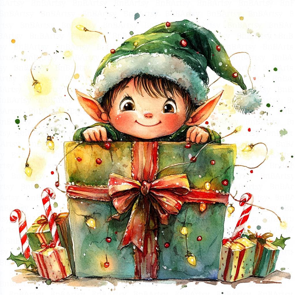 10 Playful Christmas Elf Clipart, Elf Peeking Clipart, Printable ...