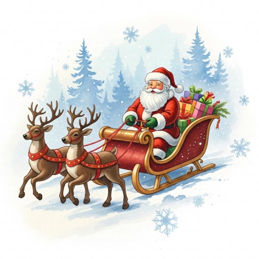 14 Santa Sleigh Clipart, Christmas Reindeer Clipart, Printable ...