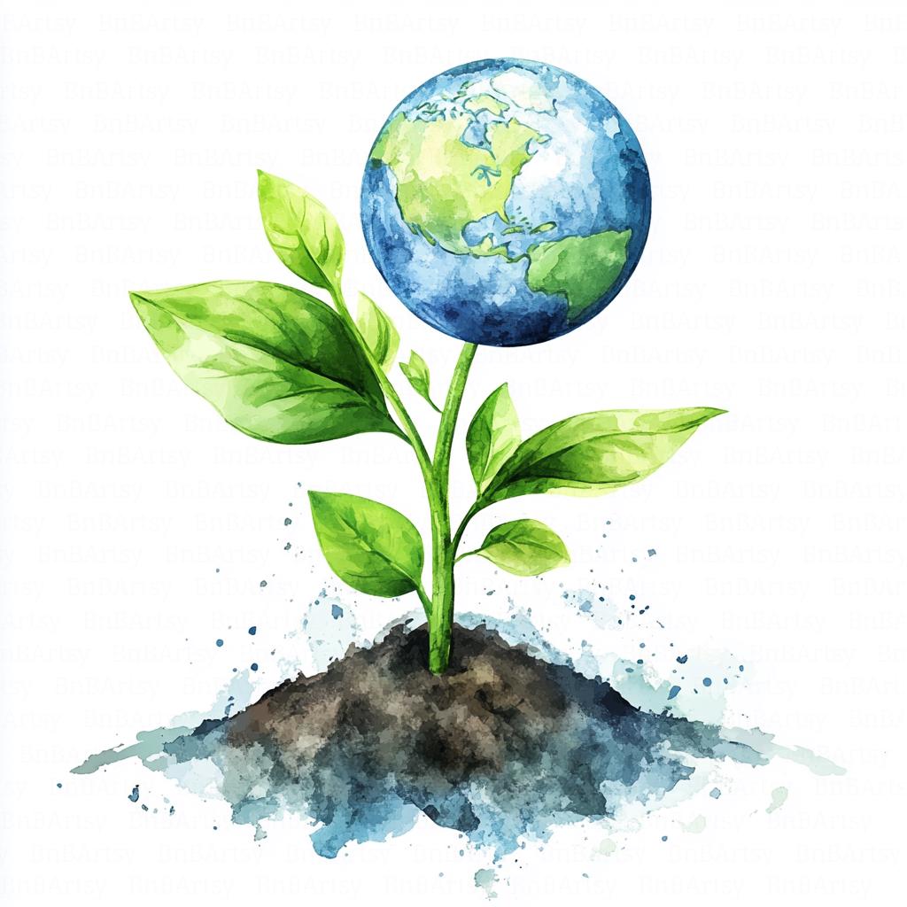 14 Earth Day Clipart, Green Planet Earth, Printable Watercolor Clipart ...
