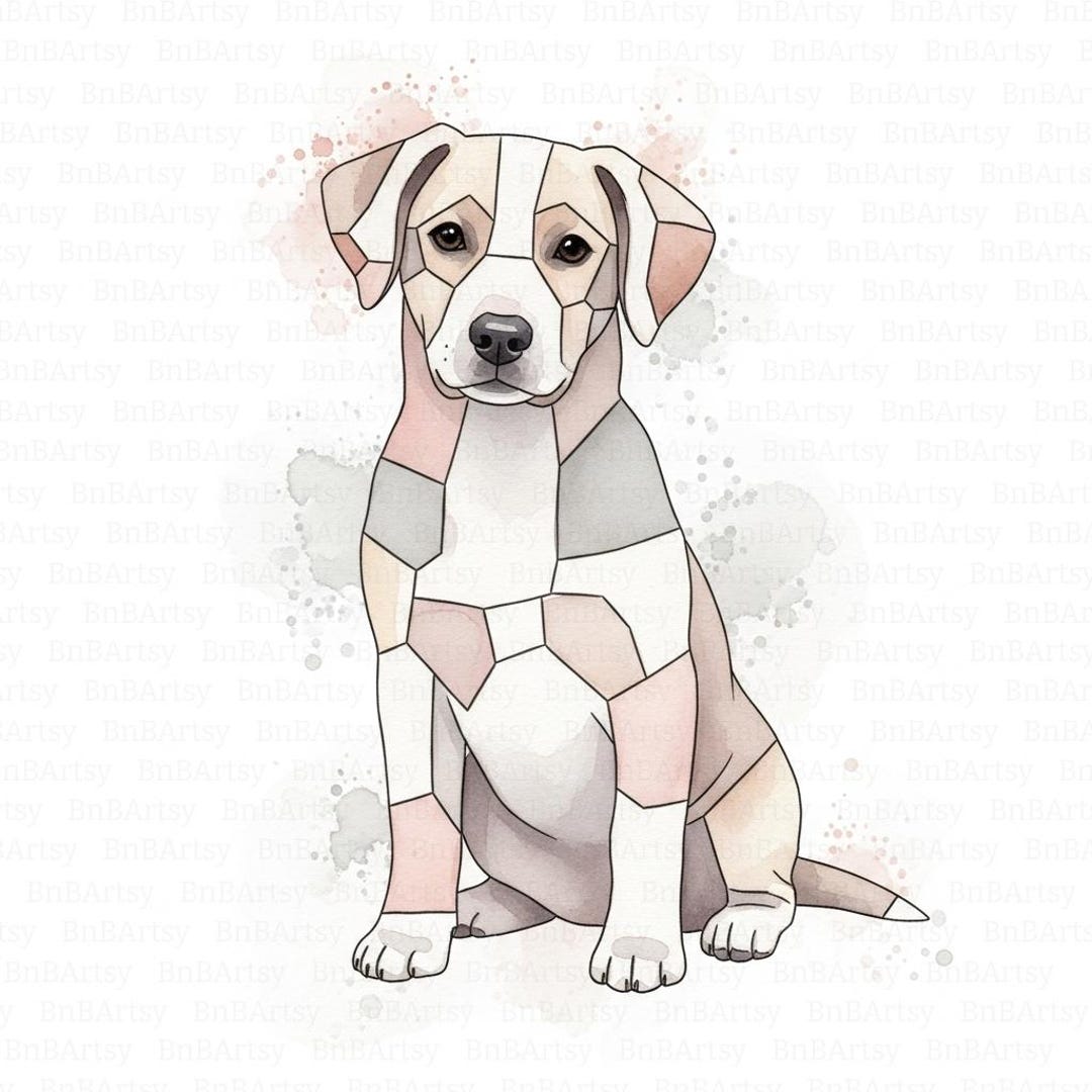 11 Abstract Watercolor Dog Clipart, Geometric Sitting Dog Clipart ...