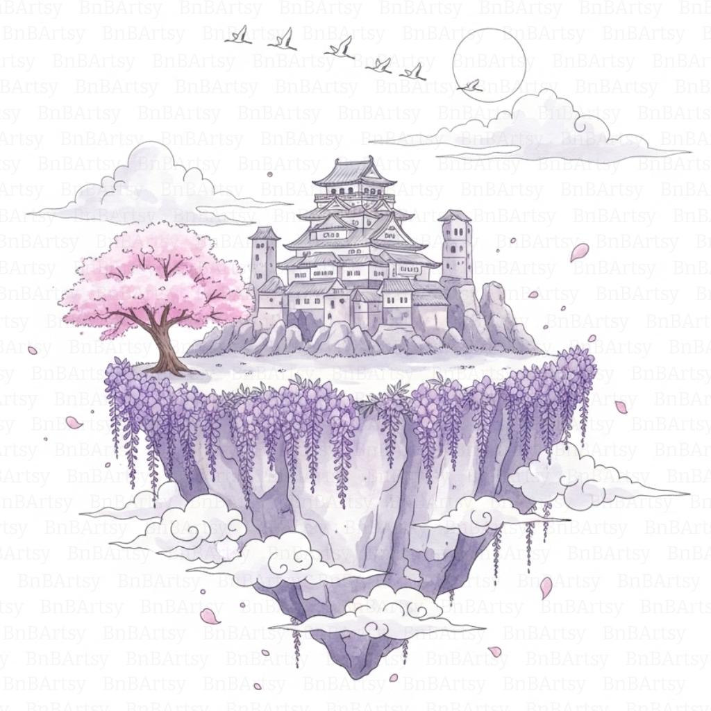 12 Japanese Floating Island Clipart, Asian Fantasy, Surreal Japanese ...