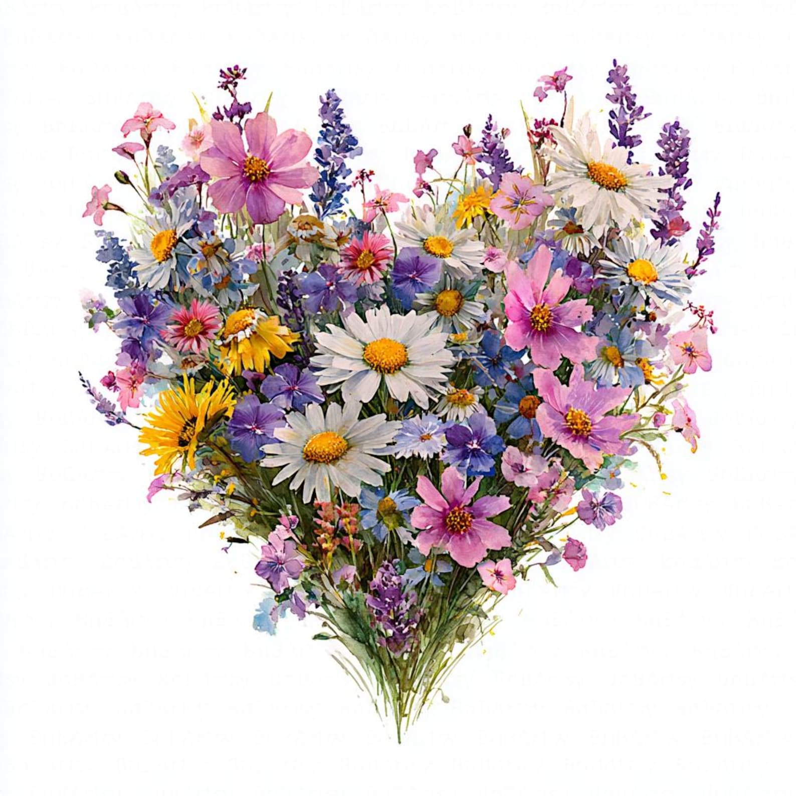 13 Wildflower Heart Clipart, Floral Wreath Clipart, Printable ...
