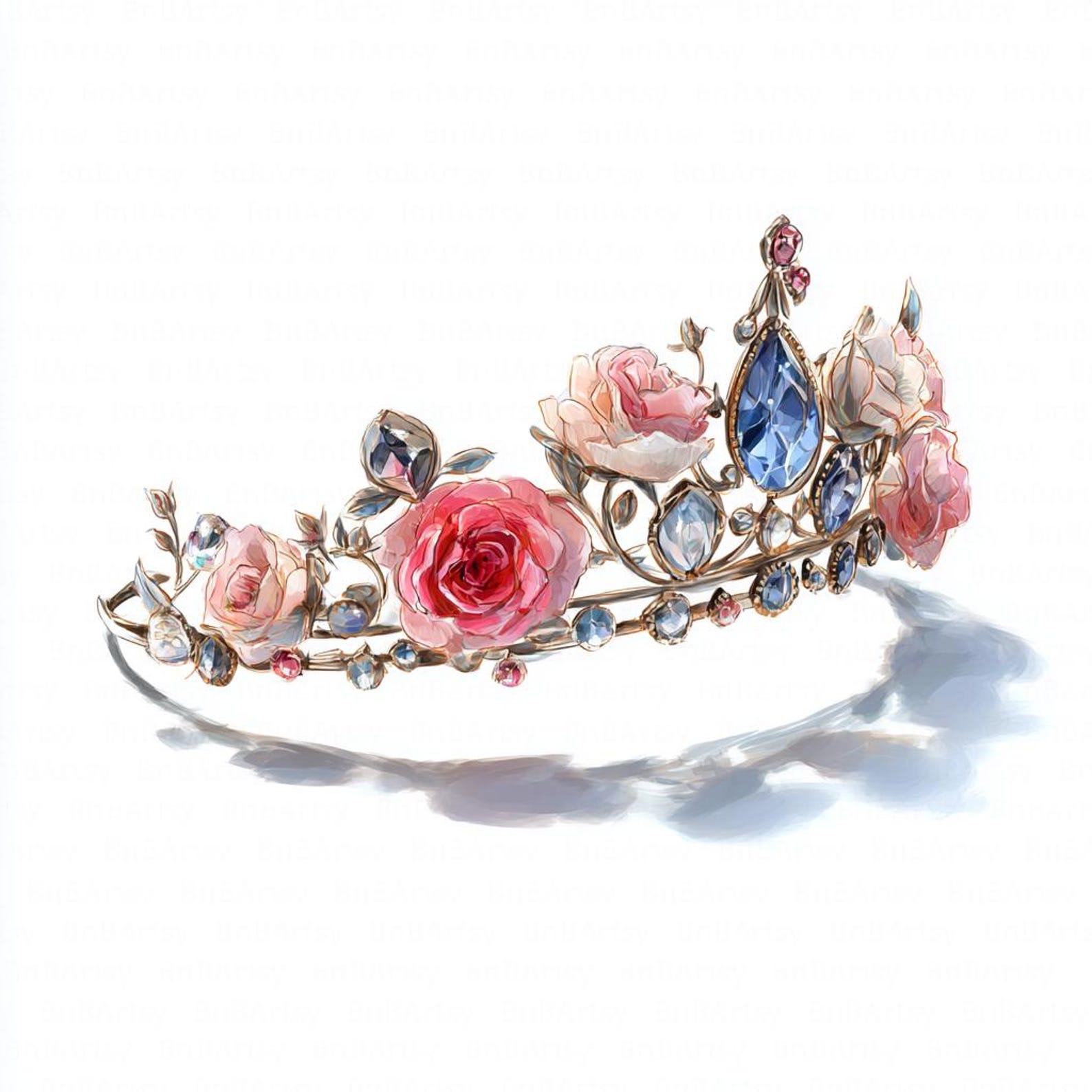 Watercolor Tiara Clipart, 14 Printable Floral Jewel Crown (digital ...