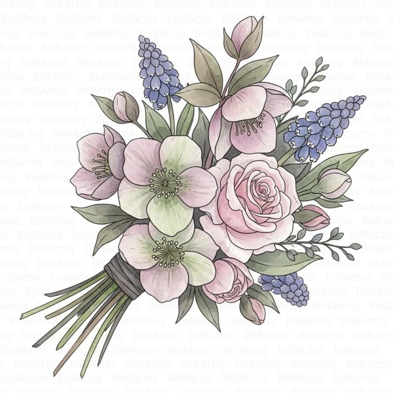 12 Pastel Spring Flower Bouquets Clipart | Watercolor Floral Bundle ...