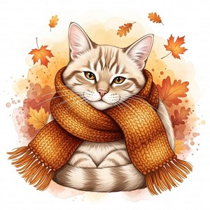 13 Cute Fall Cat Clipart, Cozy Cat, Fall Kitten, Printable Watercolor ...