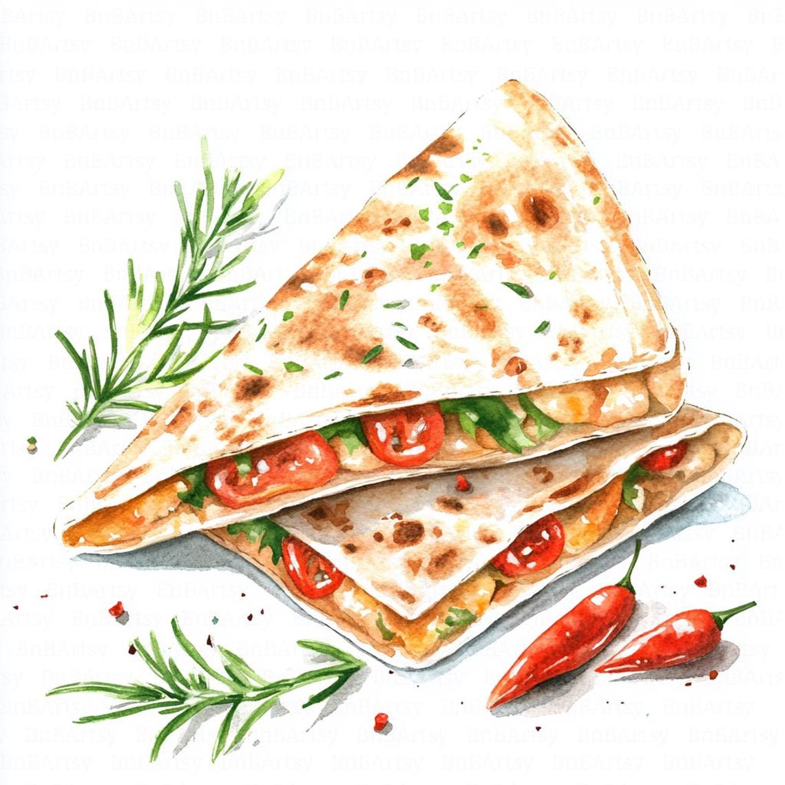 11 Quesadilla Stack Clipart, Mexican Food Clipart, Printable Watercolor ...