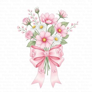 16 Coquette Pink Ribbon Bows Clipart, Watercolor Floral Clipart, High ...