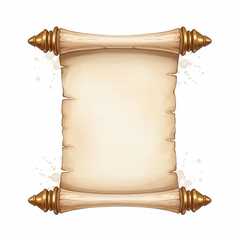 Golden Scroll Clipart, Printable Watercolor Medieval Scroll (digital ...