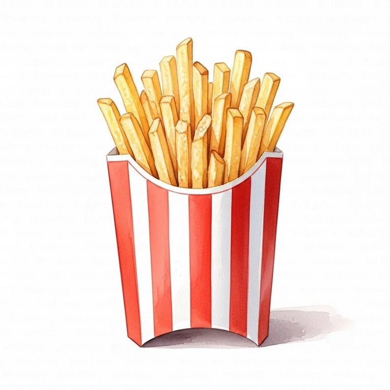 French Fries Clipart, Printable Watercolor Fast Food Images (digital ...