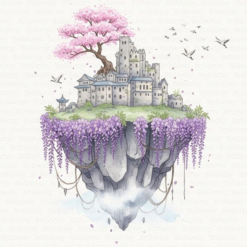 12 Japanese Floating Island Clipart, Asian Fantasy, Surreal Japanese ...