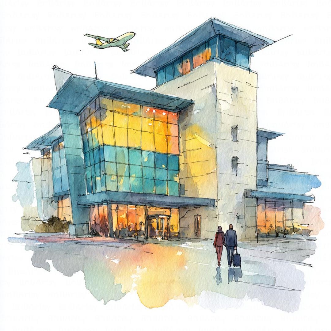 11 Airport Terminal Clipart, Travel Clipart, Printable Watercolor ...