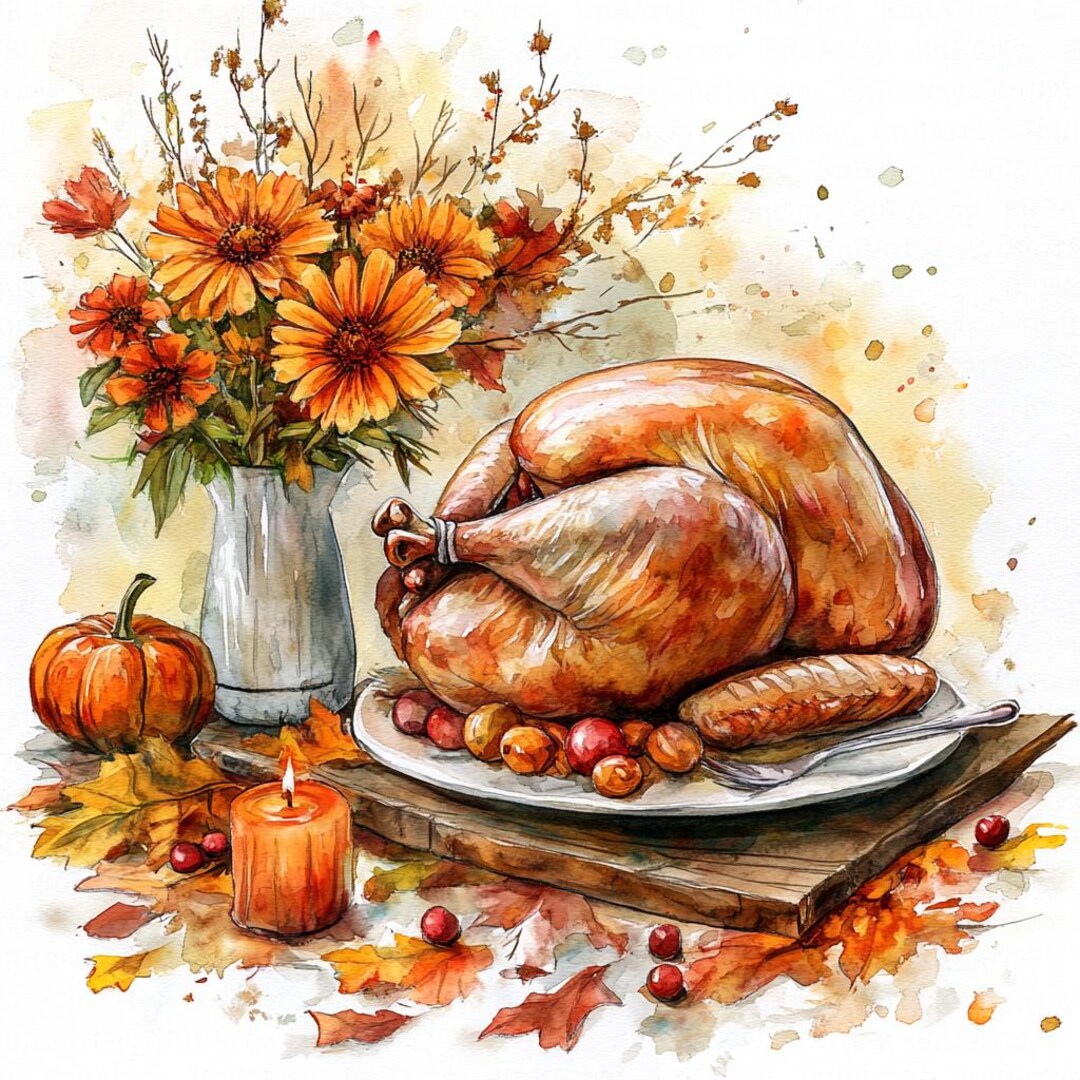 12 Fall Roasted Turkey Clipart, Thanksgiving Food Clipart, High Quality ...