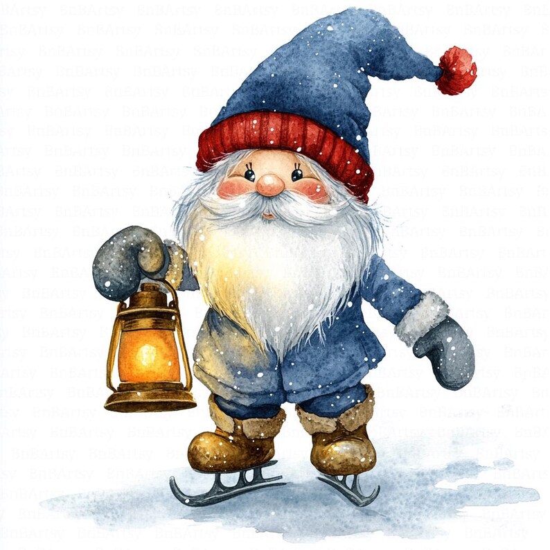 10 Cute Winter Gnome Clipart, Skating Gnome, Printable Watercolor ...