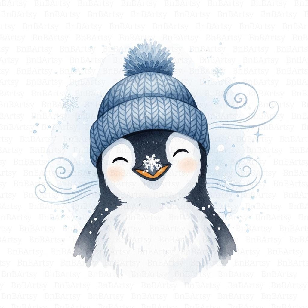 12 Cute Winter Penguin Clipart, Fluffy Penguin, Nursery Wall Art, Baby ...