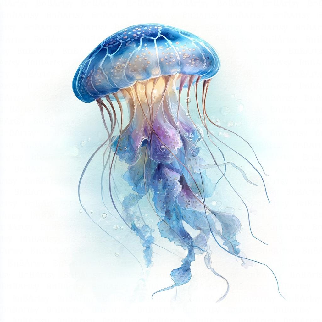 Watercolor Jellyfish Clipart, 12 Printable Dreamy Ocean Sea Life ...