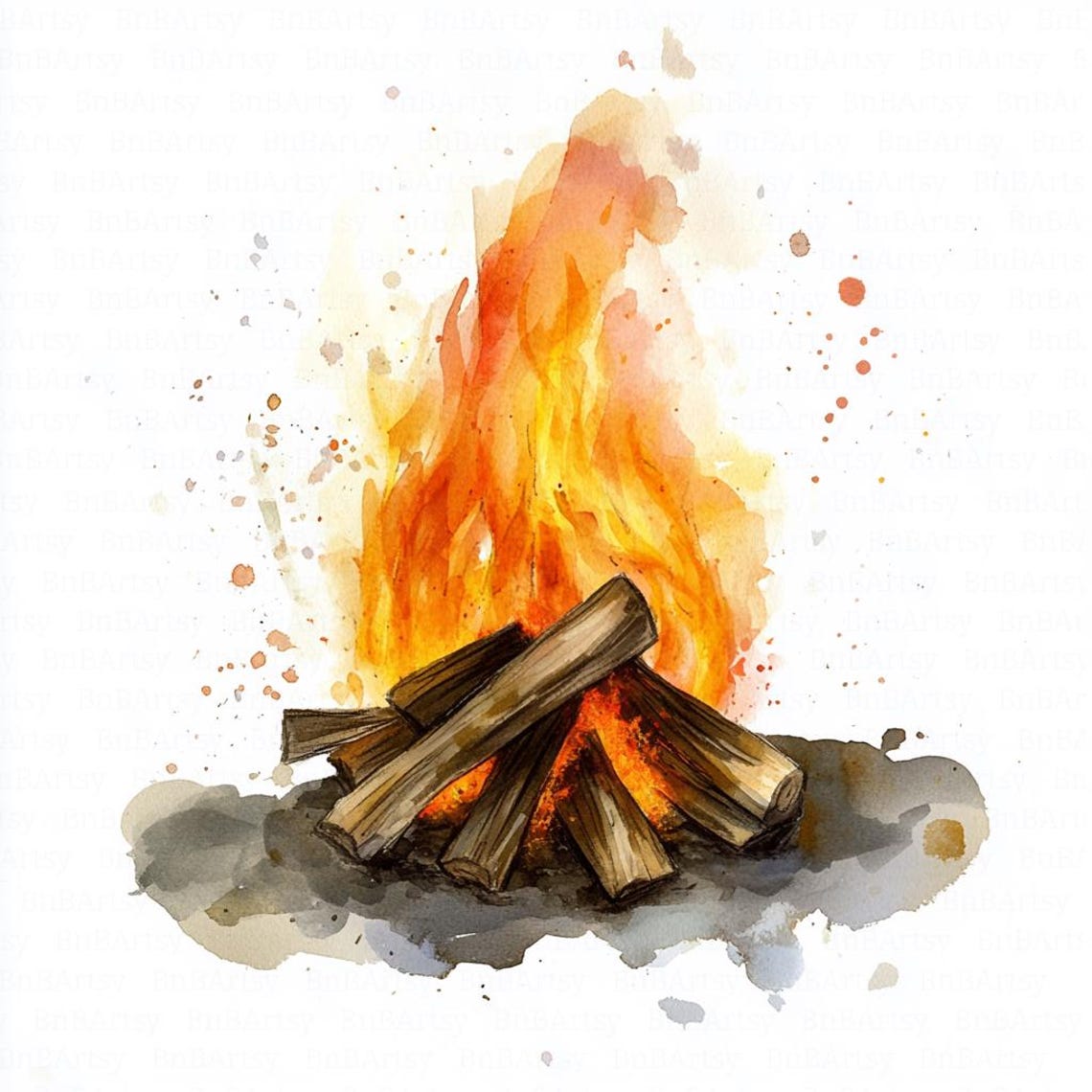 10 Bonfire Clipart, Fireplace, Campfire Clipart, Printable Watercolor ...