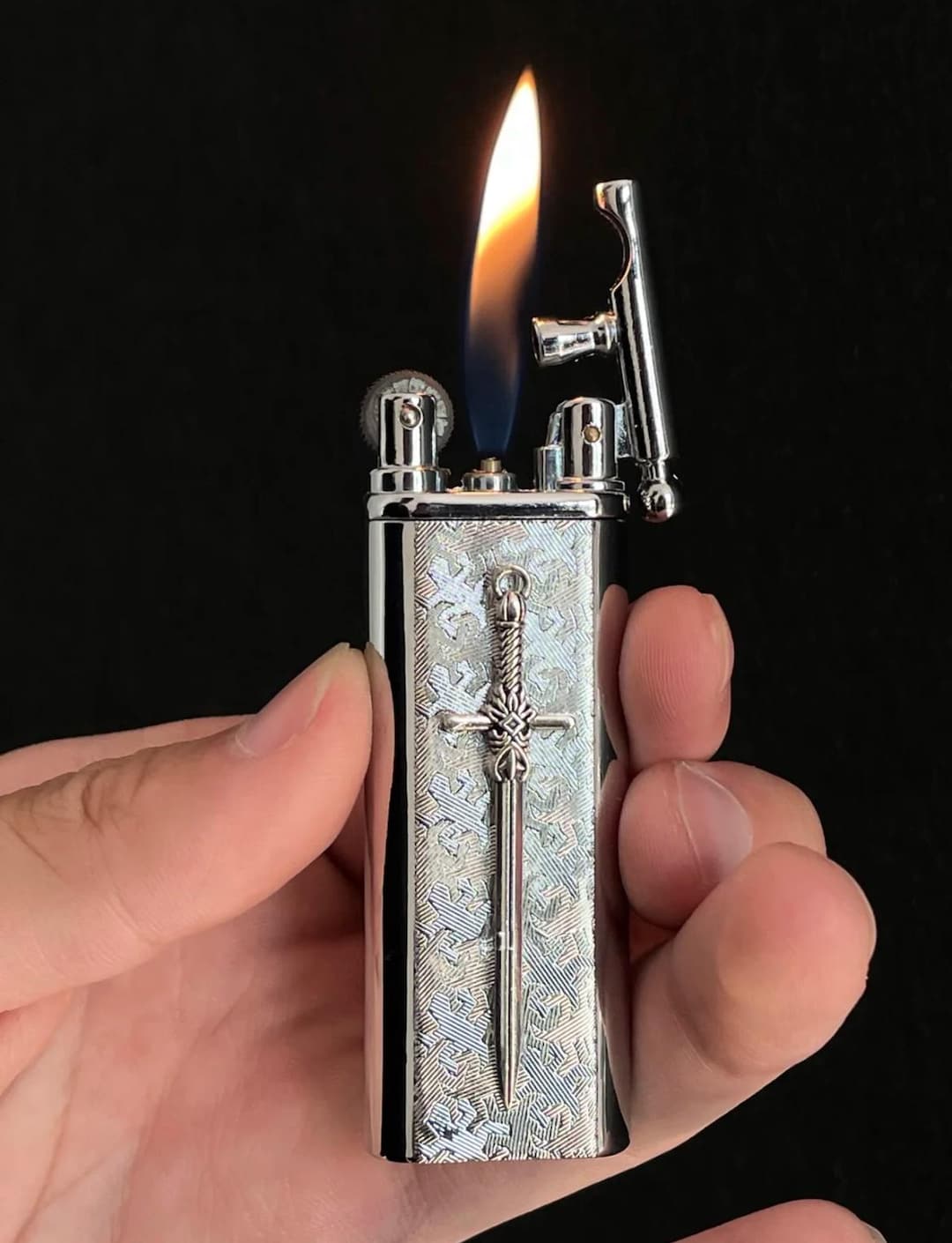Handcrafted Cross Lighter - Sword & Butterfly Zinc Alloy Gothic Flame ...
