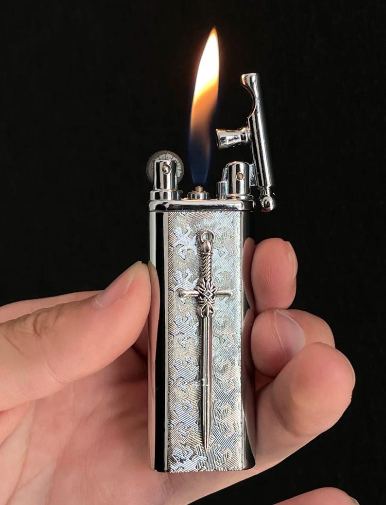Handcrafted Cross Lighter - Sword & Butterfly Zinc Alloy Gothic Flame ...