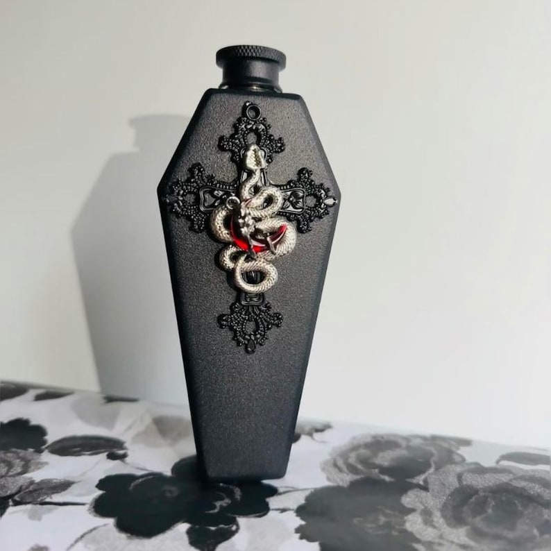 Alchemist's Coffin Flask - Obsidian Cross & Serpent of Eternal Wisdom ...