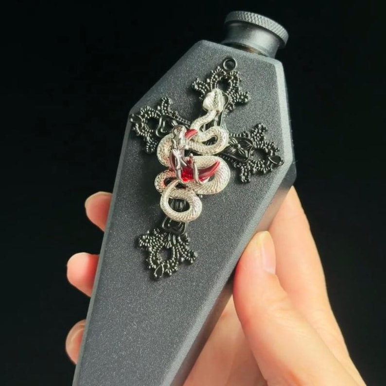 Alchemist's Coffin Flask - Obsidian Cross & Serpent of Eternal Wisdom ...
