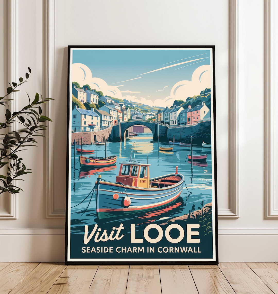 Looe Poster, Seaside Charm in Cornwall, England Travel Print, Looe Wall ...