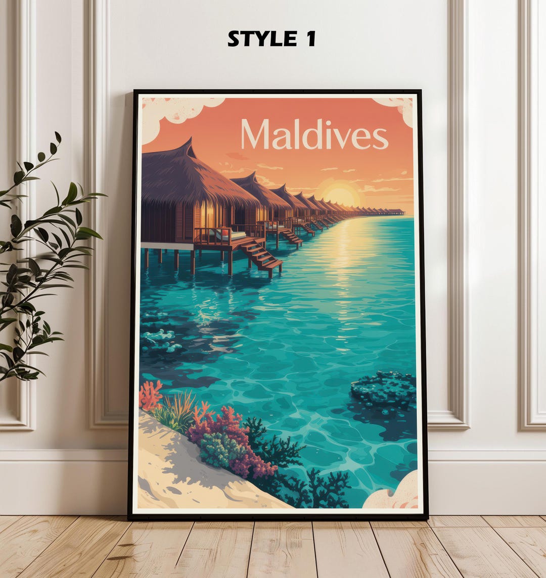 Maldives Travel Poster, Maldives Poster, Maldives Wall Art, Travel Art ...