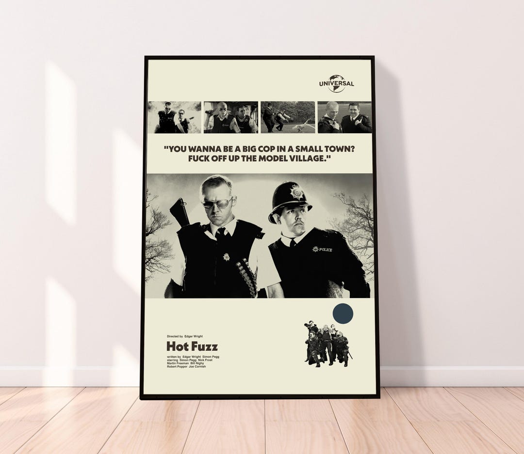 HOT FUZZ Poster - Edgar Wright - Mid Century Modern - Movie Art Print ...