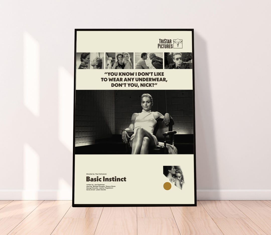 Basic Instinct 1992 Poster - Sharon Stone - Mid Century Modern - Art Print - Black and White ...