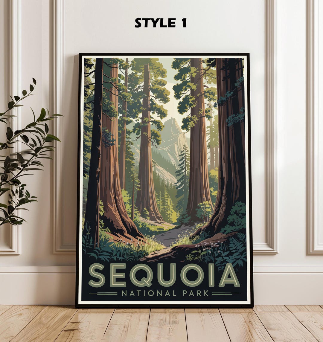 Sequoia National Park Travel Poster, Nature Landscape Art, Sequoia ...