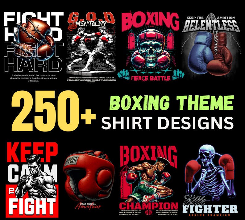 250+ Boxing Trending T-shirt Design PNG File Bundle, Premium Quality ...