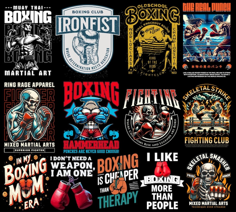 250+ Boxing Trending T-shirt Design PNG File Bundle, Premium Quality ...