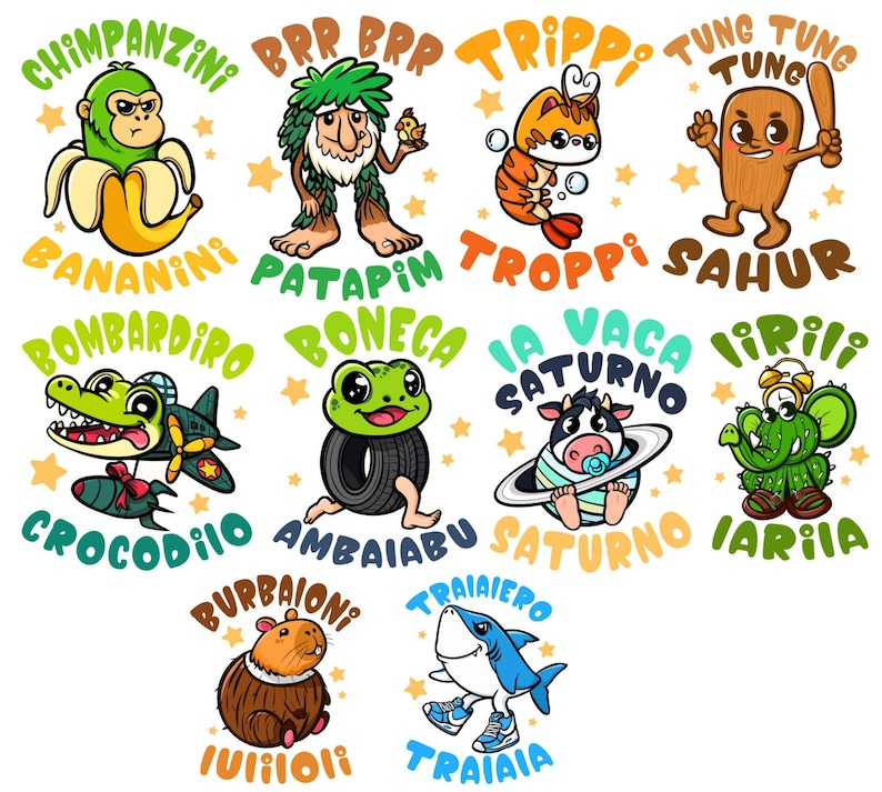 Italian Brainrot PNG Sublimation, Design Bundle (60+ PNG), Tung Tung ...