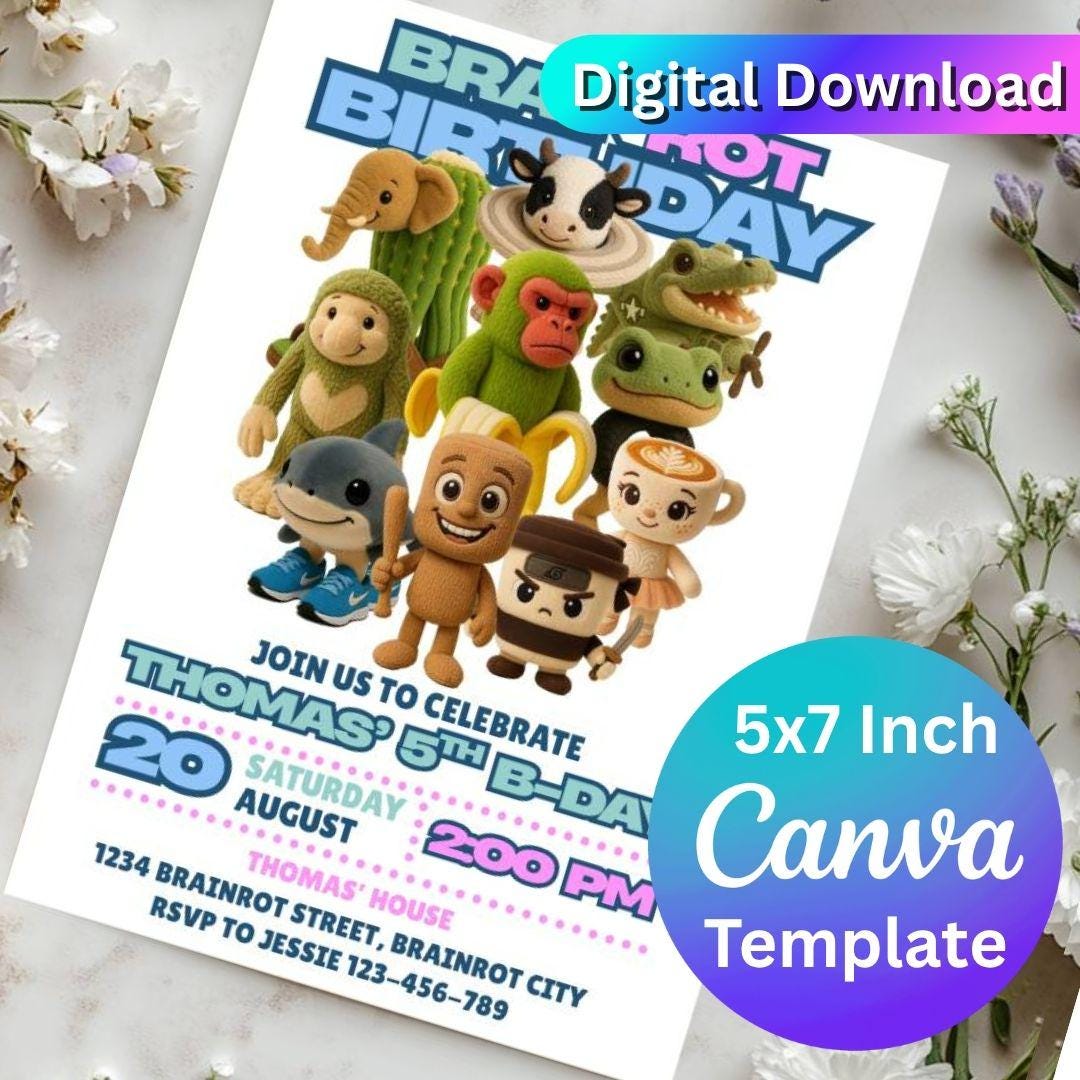 Italian Brainrot Birthday Invitation, Digital Invitation, Birthday ...