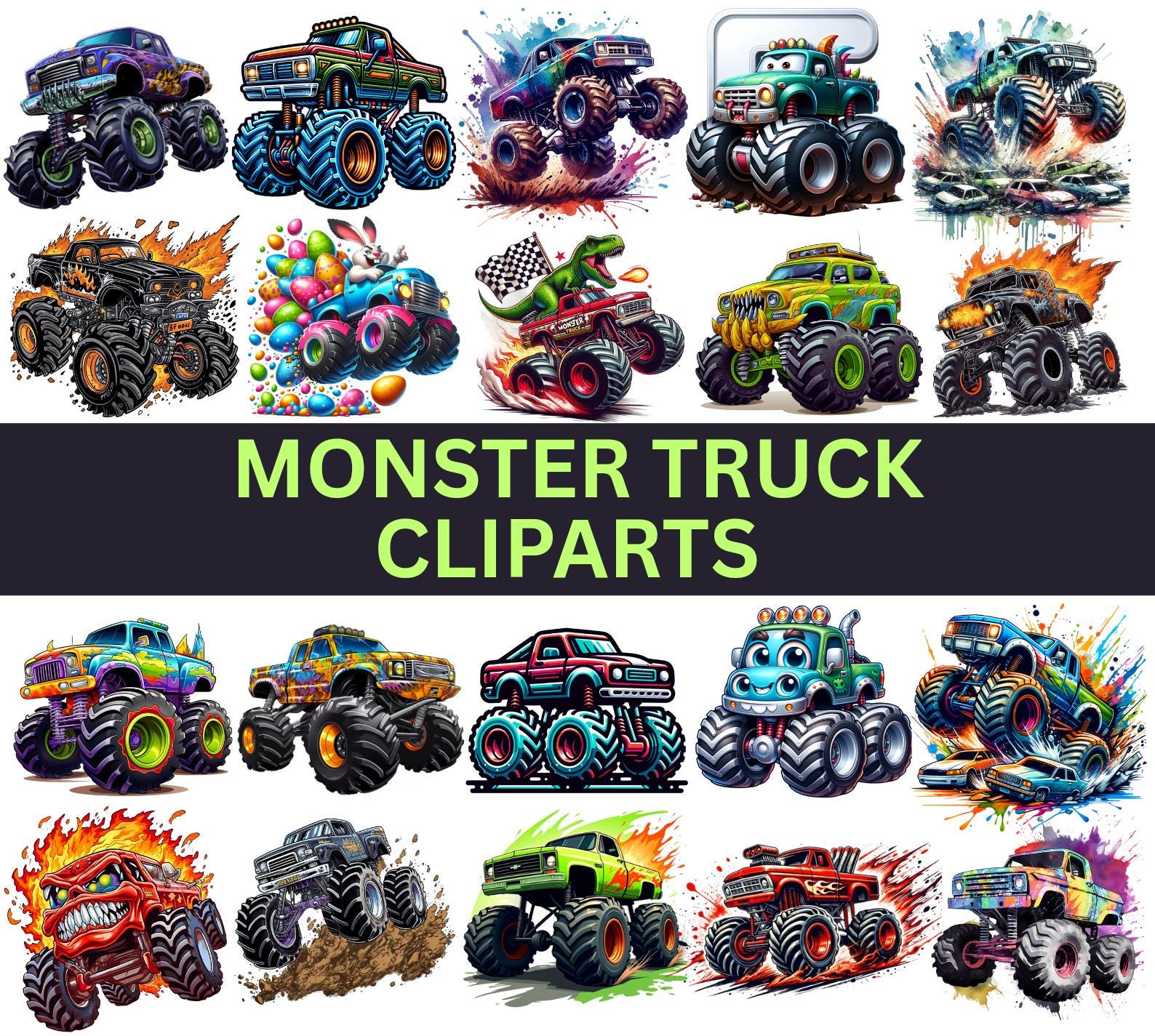 400+ Monster Truck Clipart Bundle | PNG Files | HD Monster Truck ...