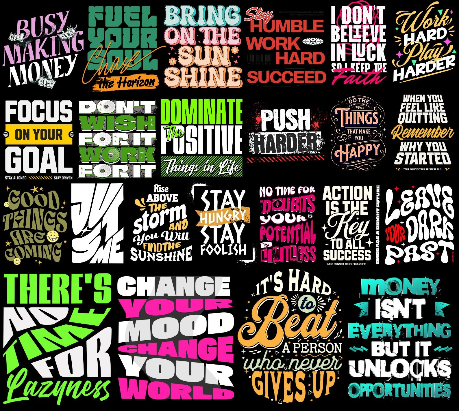 300+ Motivational Typography T-shirt Designs PNG Bundle – Trendy Quote ...