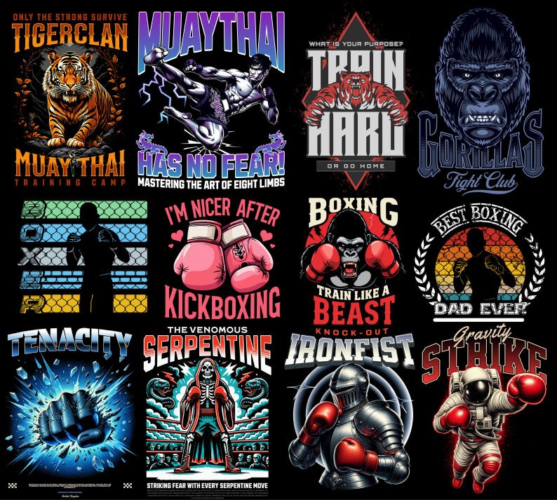 250+ Boxing Trending T-shirt Design PNG File Bundle, Premium Quality ...