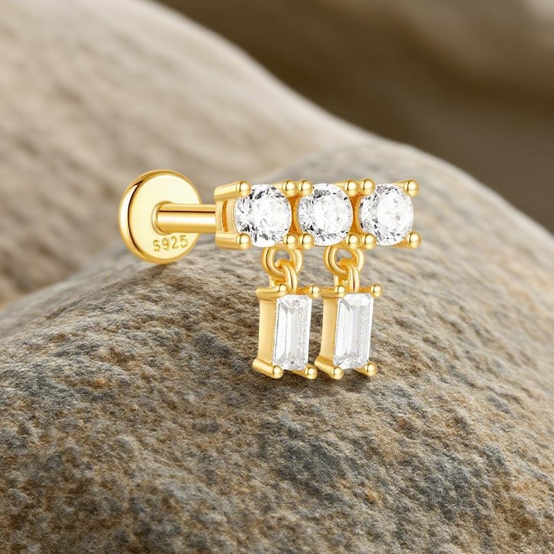 925 Sterling Silver Elegant Gold Diamond Ear Piercing Set Minimalist ...