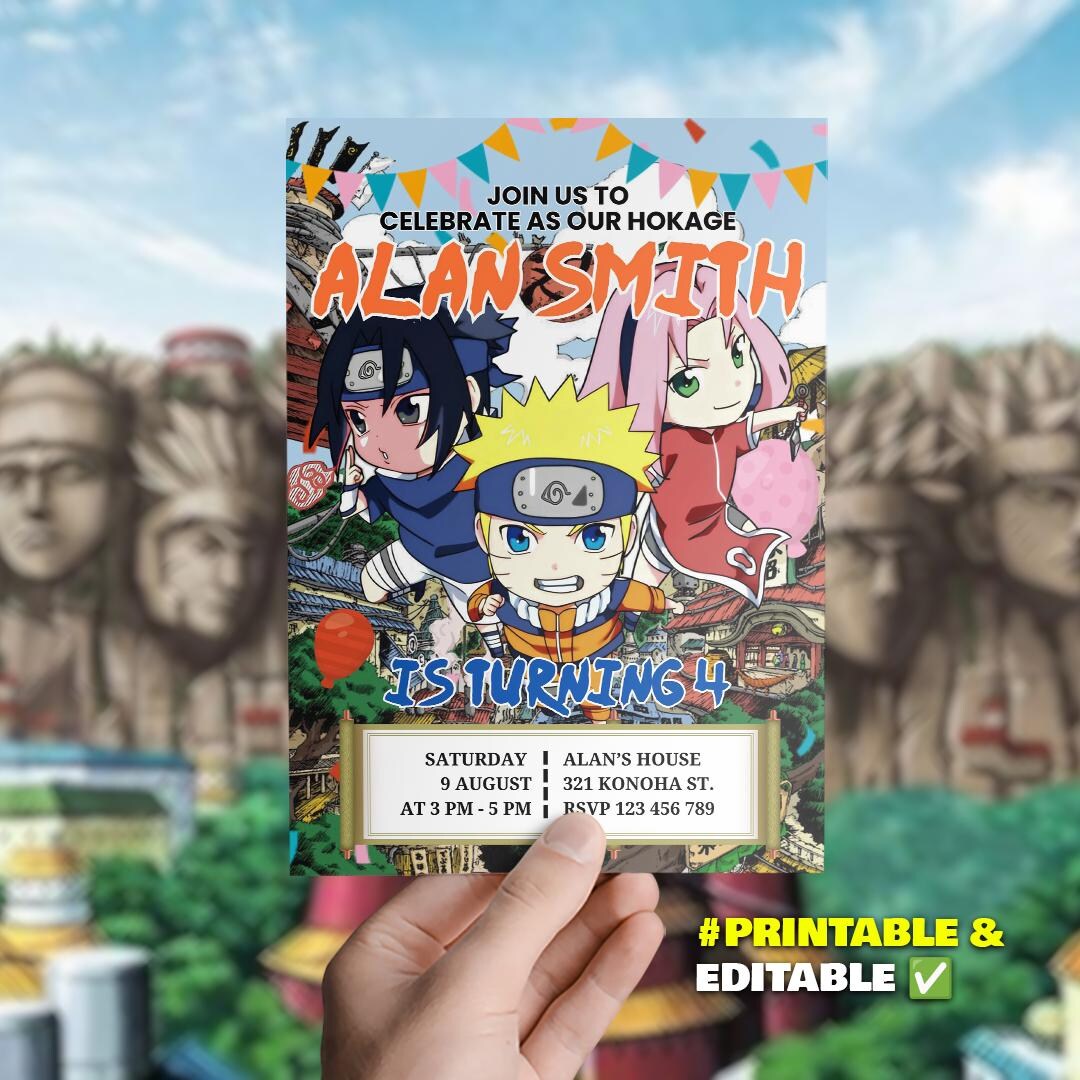 Naruto Birthday Invitation, Editable Canva Template, Anime Party Invite ...