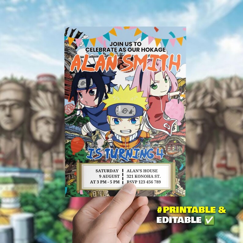 Naruto Birthday Invitation, Editable Canva Template, Anime Party Invite ...
