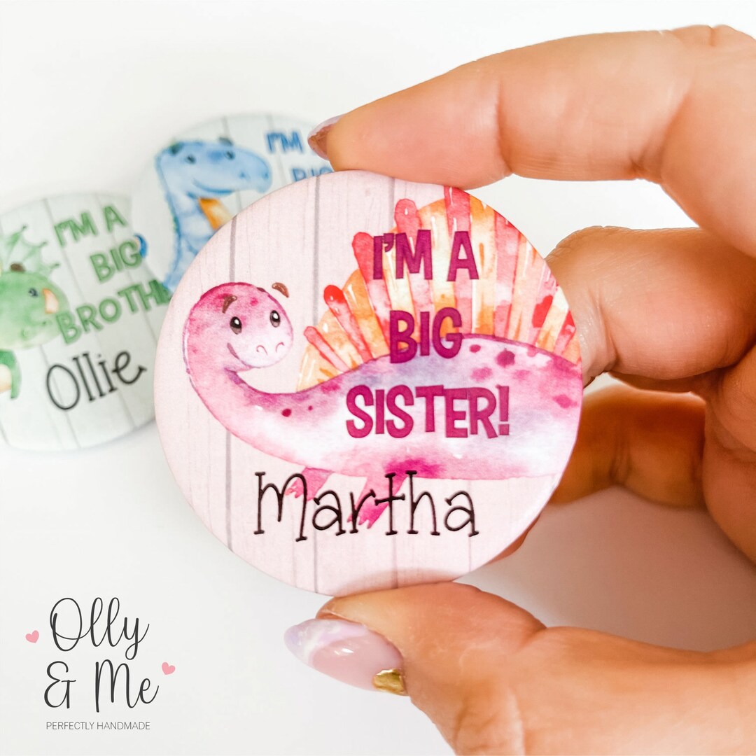Personalised New Big Sister Badge ANY Name Cute Dinosaur - Etsy UK