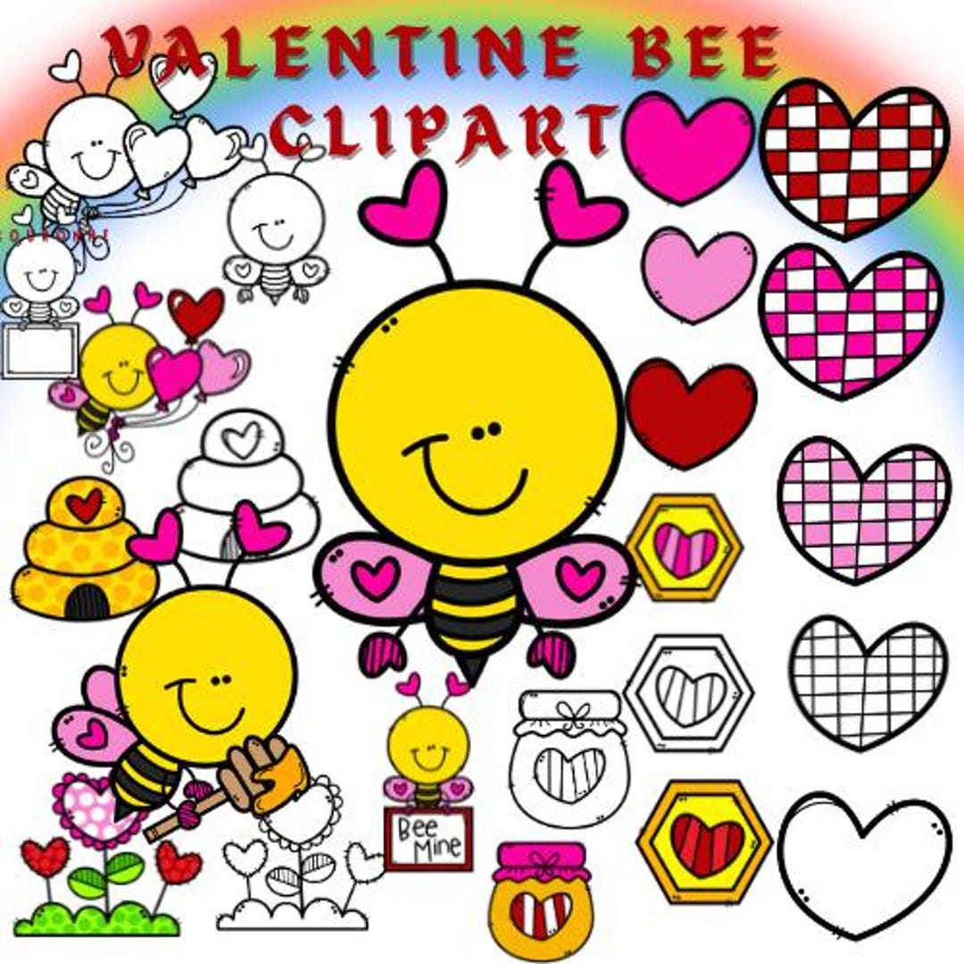 Valentine Bee Clipart Bundle | Watercolor Honey Bees, Hearts ...