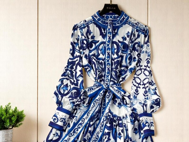 Porcelain Print Maxi Dress – Red Blue White Holiday Dress for Women ...