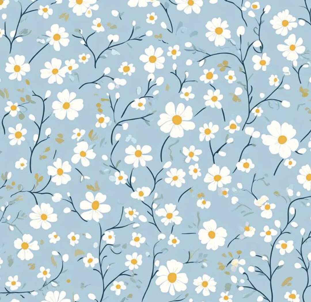 Blue Yellow Floral Cotton Fabric DIY Fabric by Half Yard - Etsy